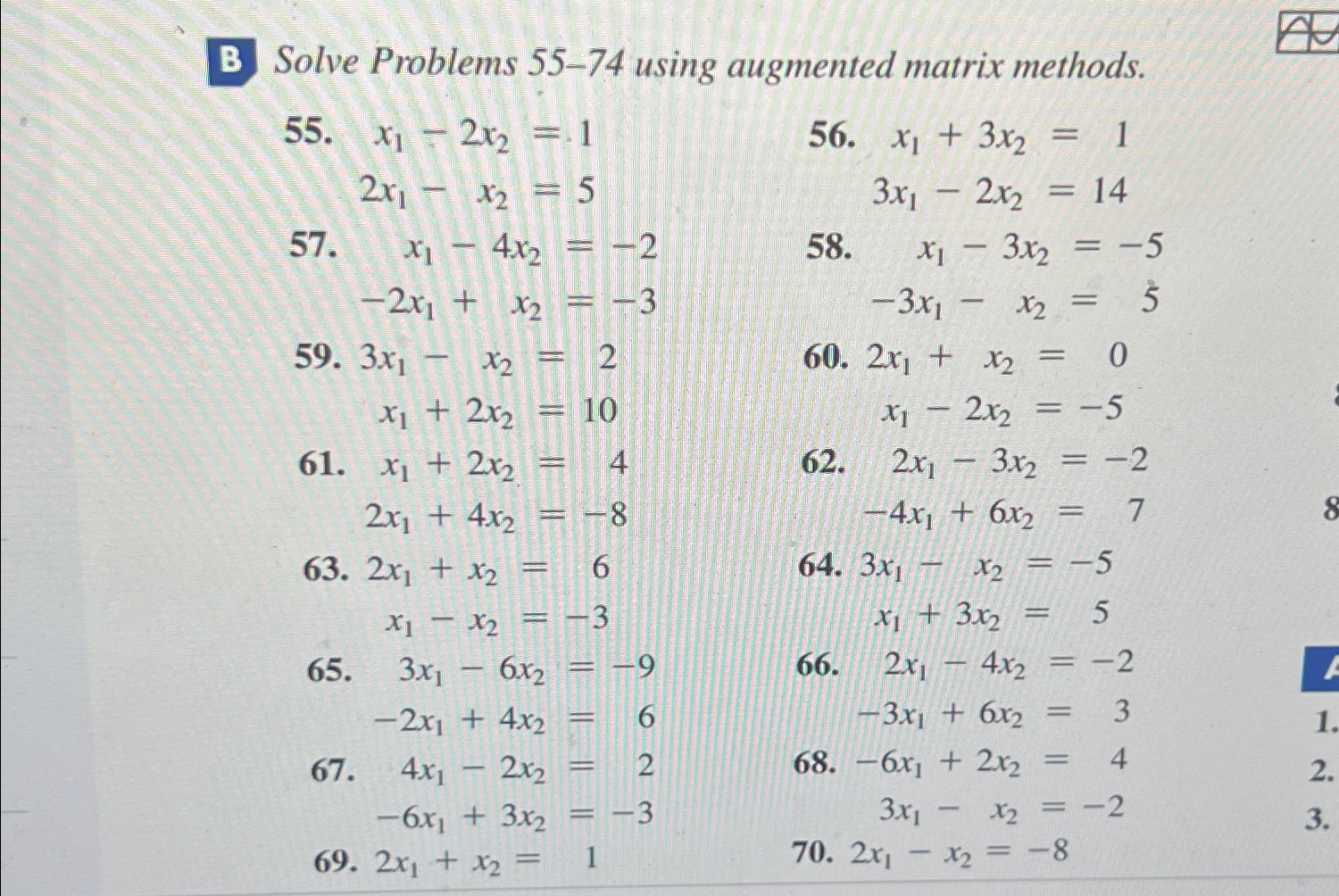 Solved B Solve Problems 55-74 ﻿using augmented matrix | Chegg.com