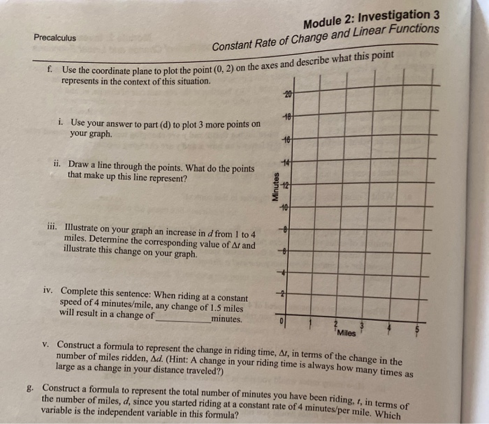 Precalculus Module 2: Investigation 3 Constant Rate | Chegg.com