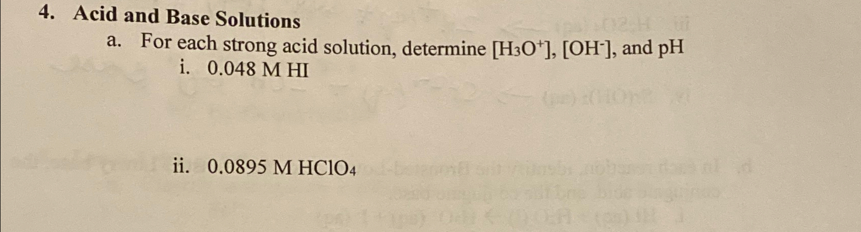 Solved Acid and Base Solutionsa. ﻿For each strong acid | Chegg.com