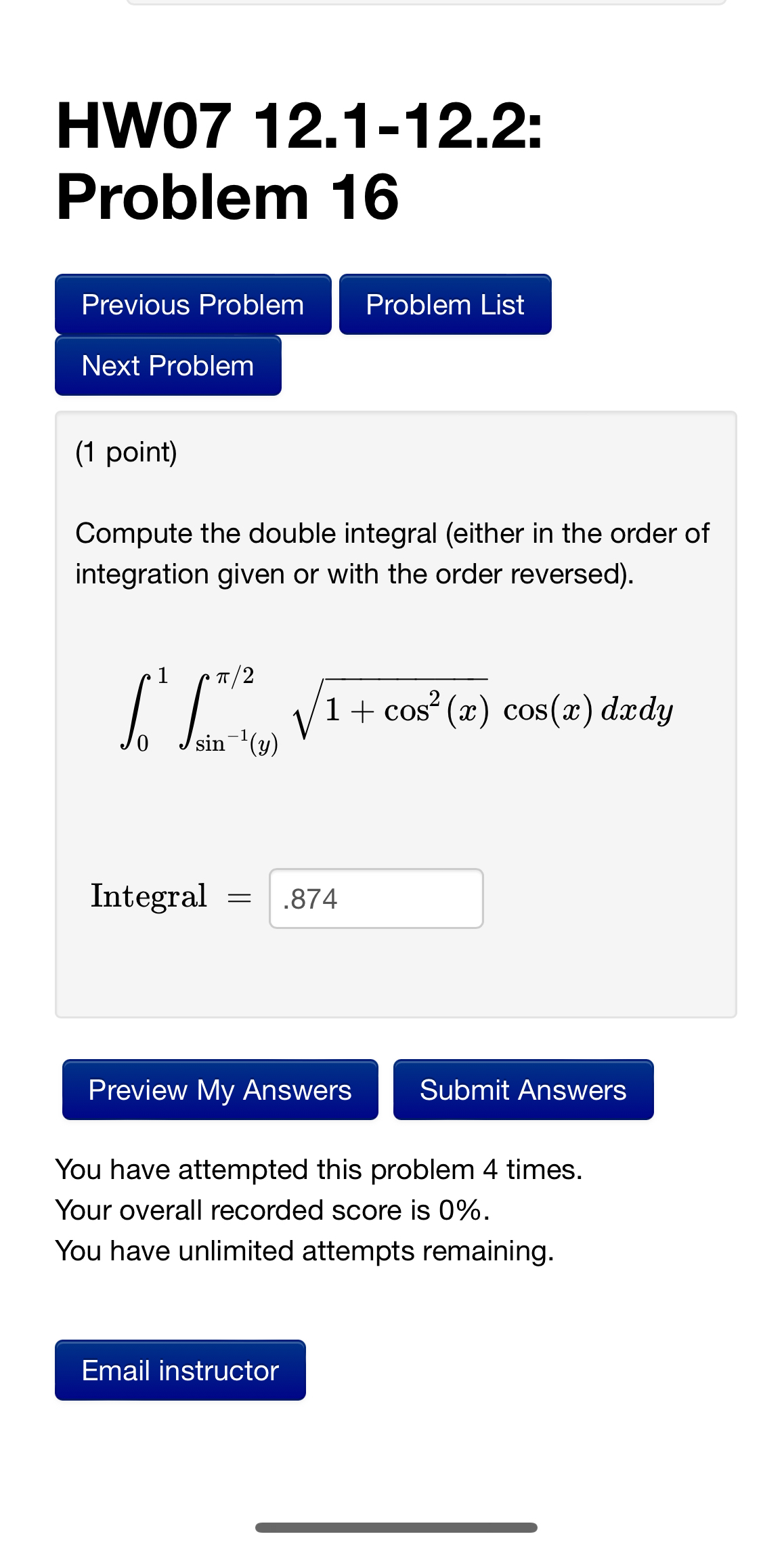 Solved HW07 12.1-12.2: Problem 16 (1 ﻿point)Compute the | Chegg.com