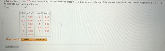 Solved A log 5 m long is cut at 0.5-meter intervals and its | Chegg.com