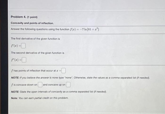 Solved Problem 4. (1 point) Concavity and points of | Chegg.com