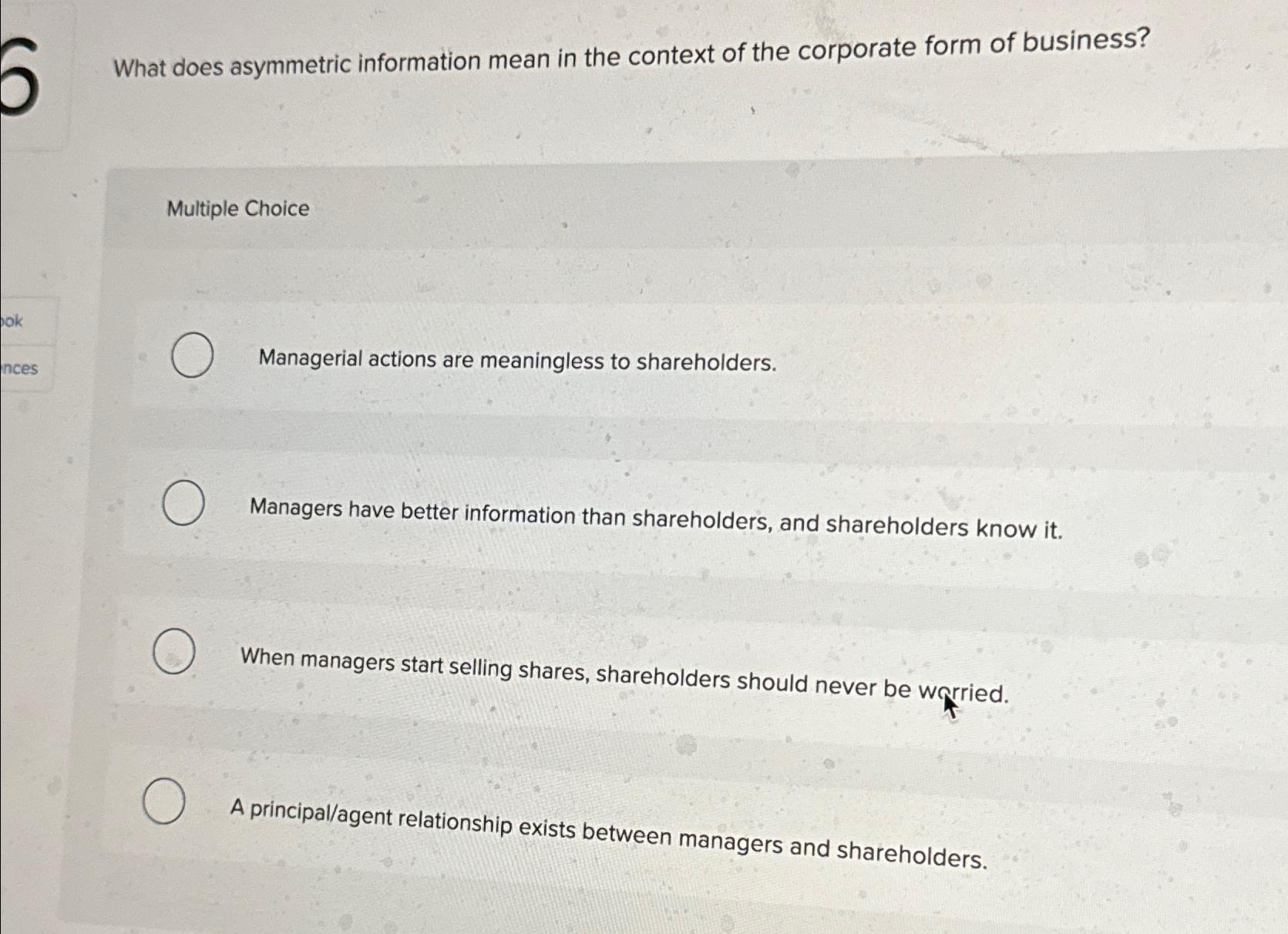 Solved What does asymmetric information mean in the context | Chegg.com