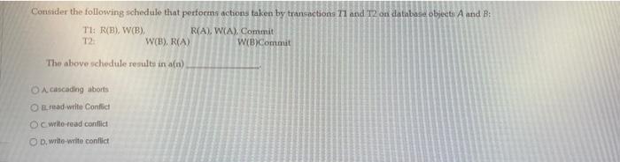 Solved Consider the following schedule that performs actions | Chegg.com