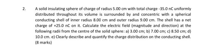 Solved A solid insulating sphere of charge of radius 5.00 cm | Chegg.com