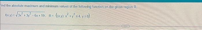 Solved ind the absolute maximum and minimum values of the | Chegg.com