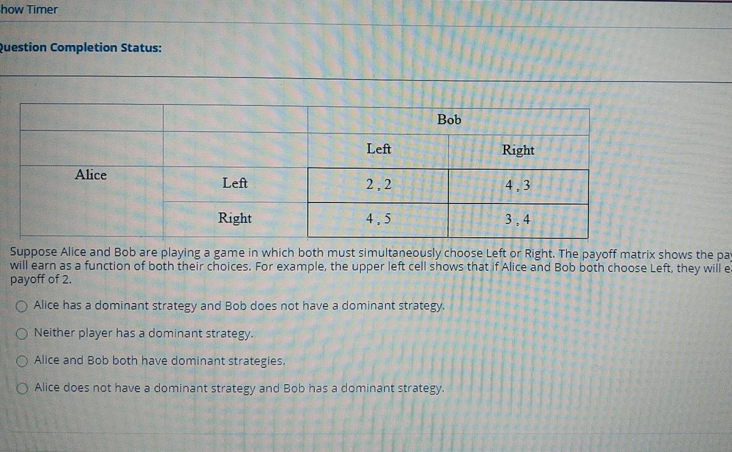 Solved how Timer Question Completion Status: Bob Left Right | Chegg.com