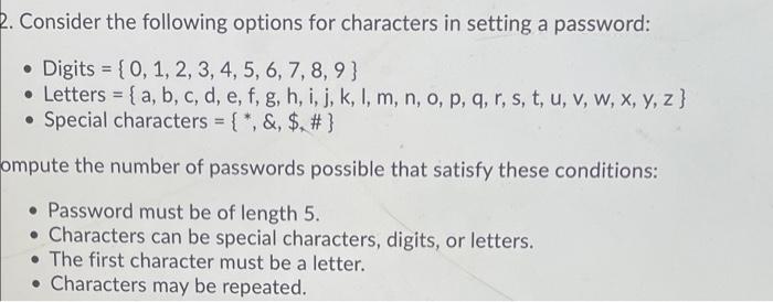 Solved 2. Consider the following options for characters in | Chegg.com