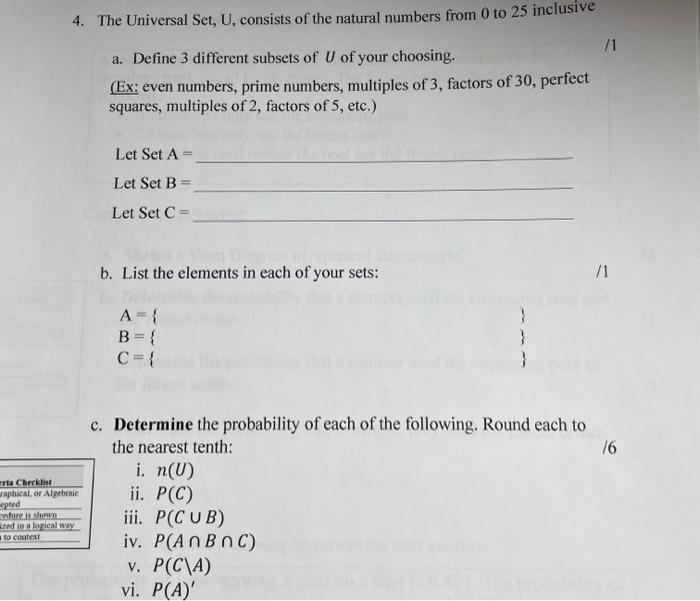 Solved The Universal Set, U, consists of the natural numbers | Chegg.com