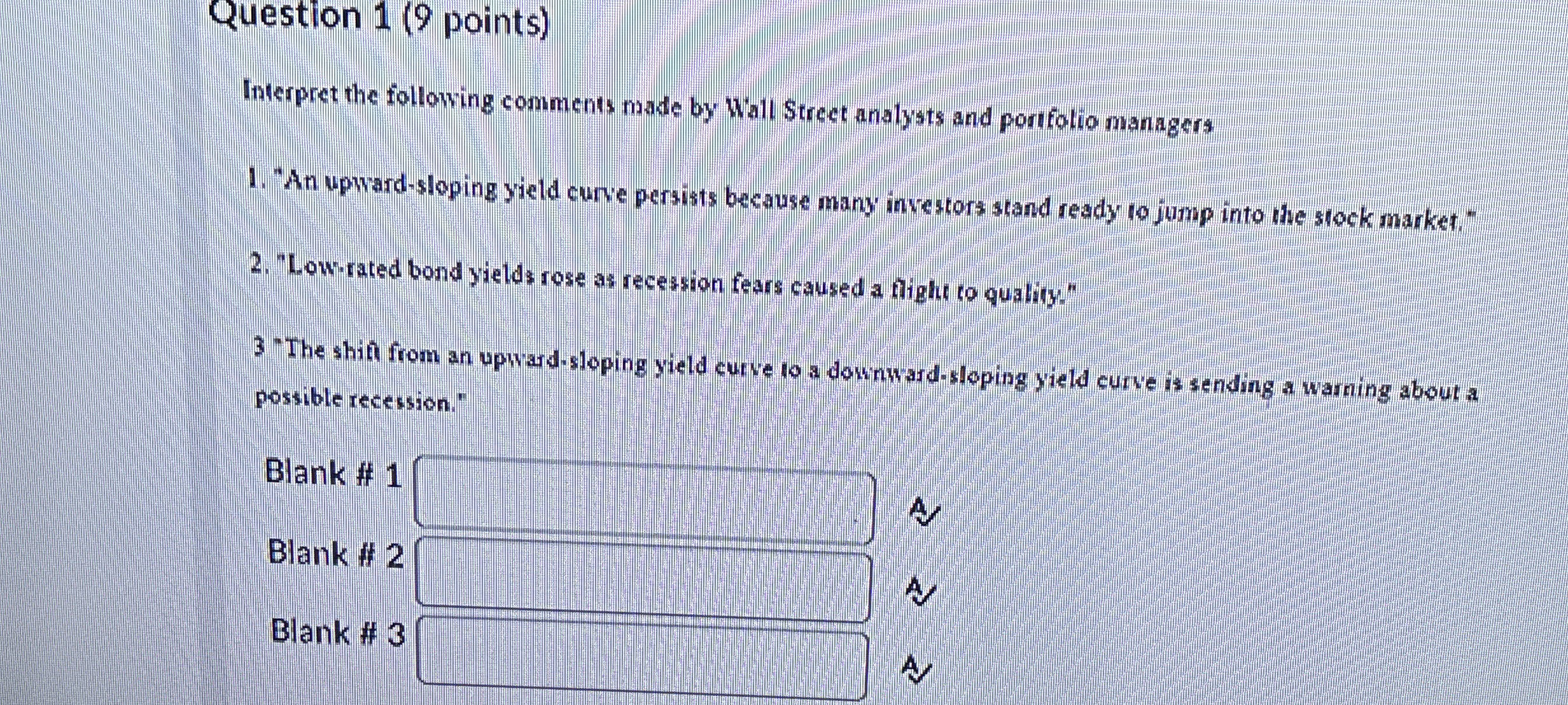 Solved Question 1 (9 ﻿points)Interpret the following | Chegg.com