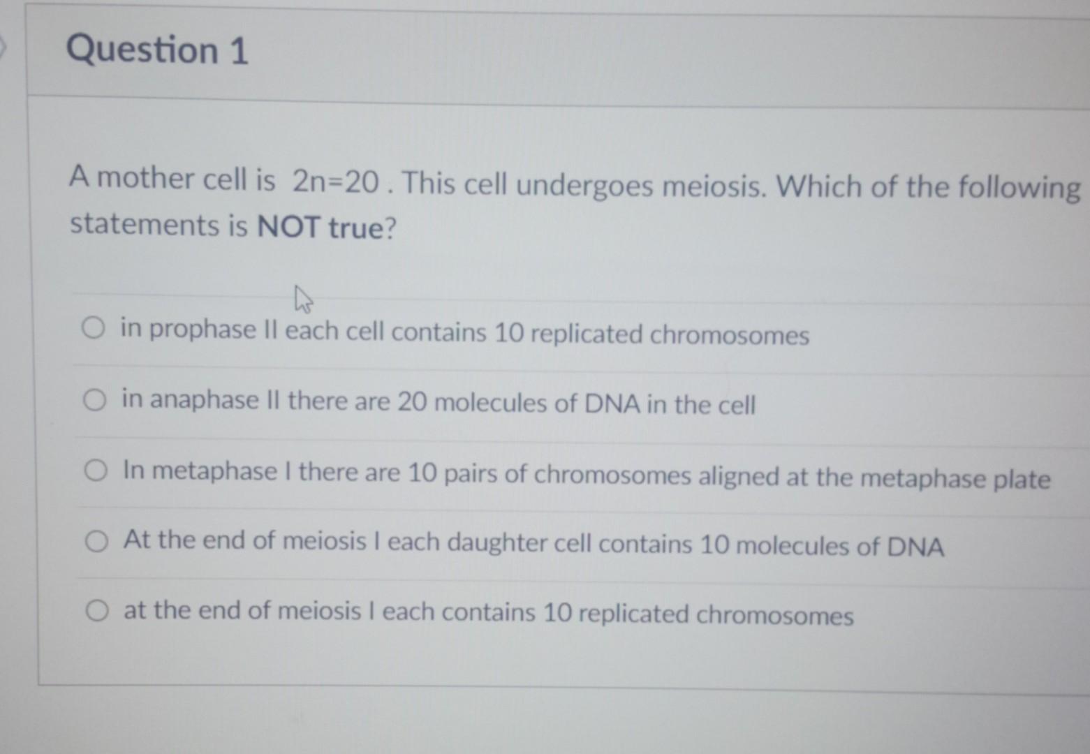 Solved A mother cell is 2n=20. This cell undergoes meiosis. | Chegg.com