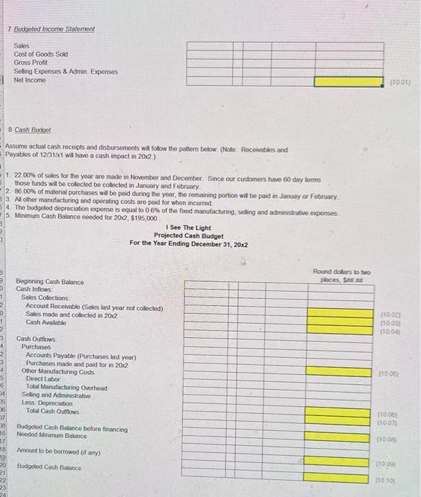 Solved I See The Light Projected Balance Sheet As of | Chegg.com