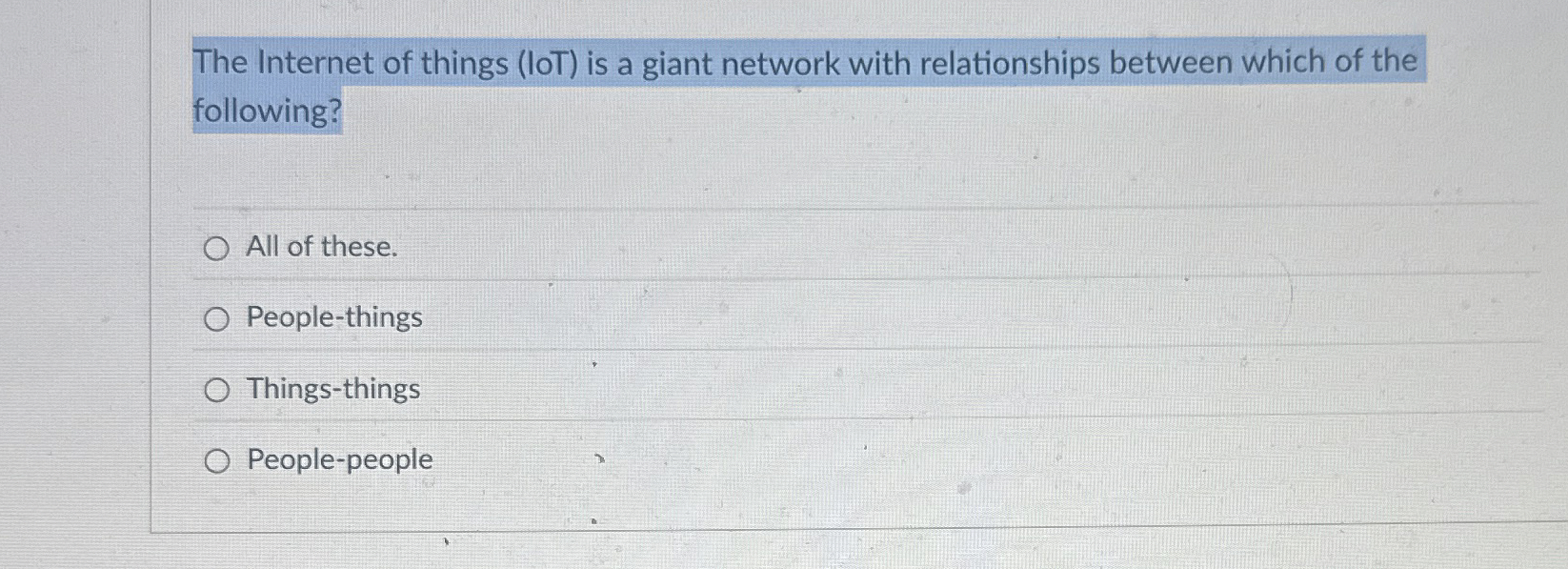Solved The Internet of things (IOT) ﻿is a giant network with | Chegg.com