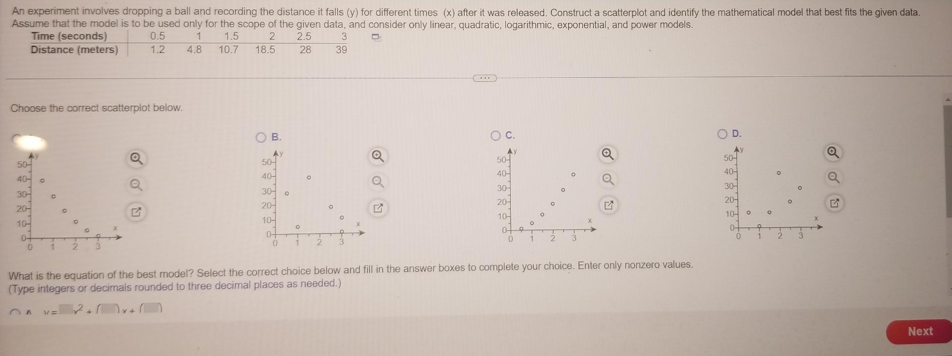 Solved An experiment involves dropping a ball and recording | Chegg.com