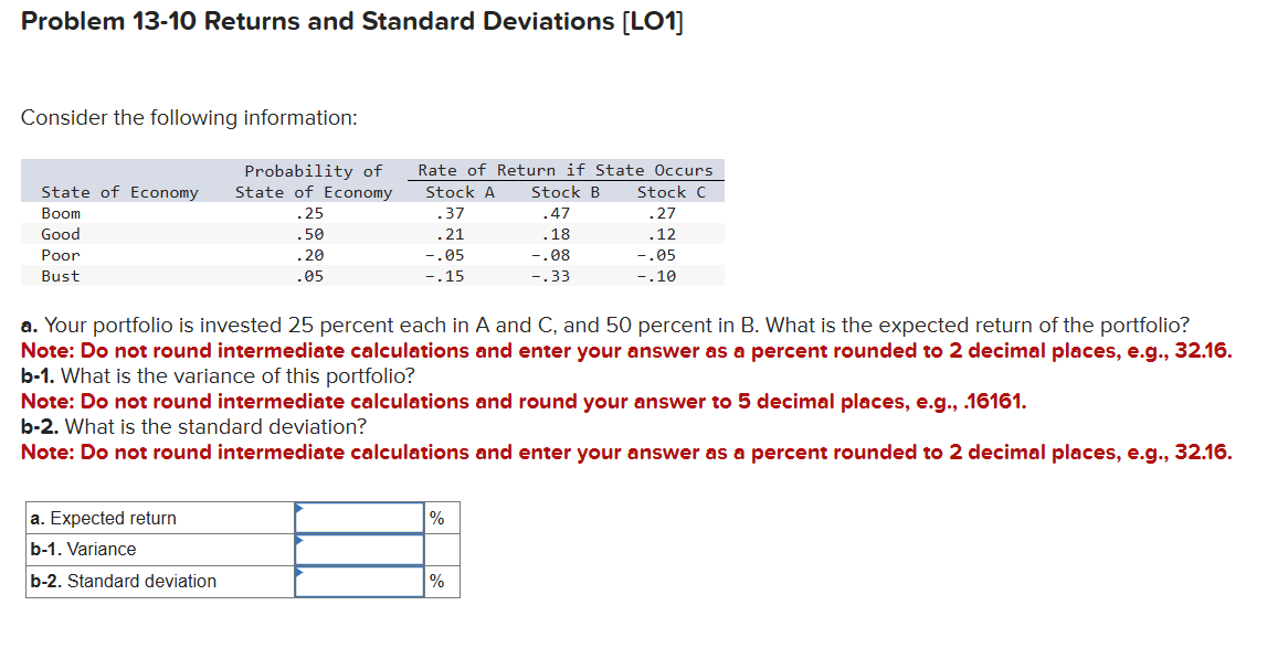 Solved Problem 13-10 ﻿Returns and Standard Deviations [LO1] | Chegg.com