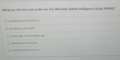 Solved What are the two sub-scales for the Wechsler Adult | Chegg.com