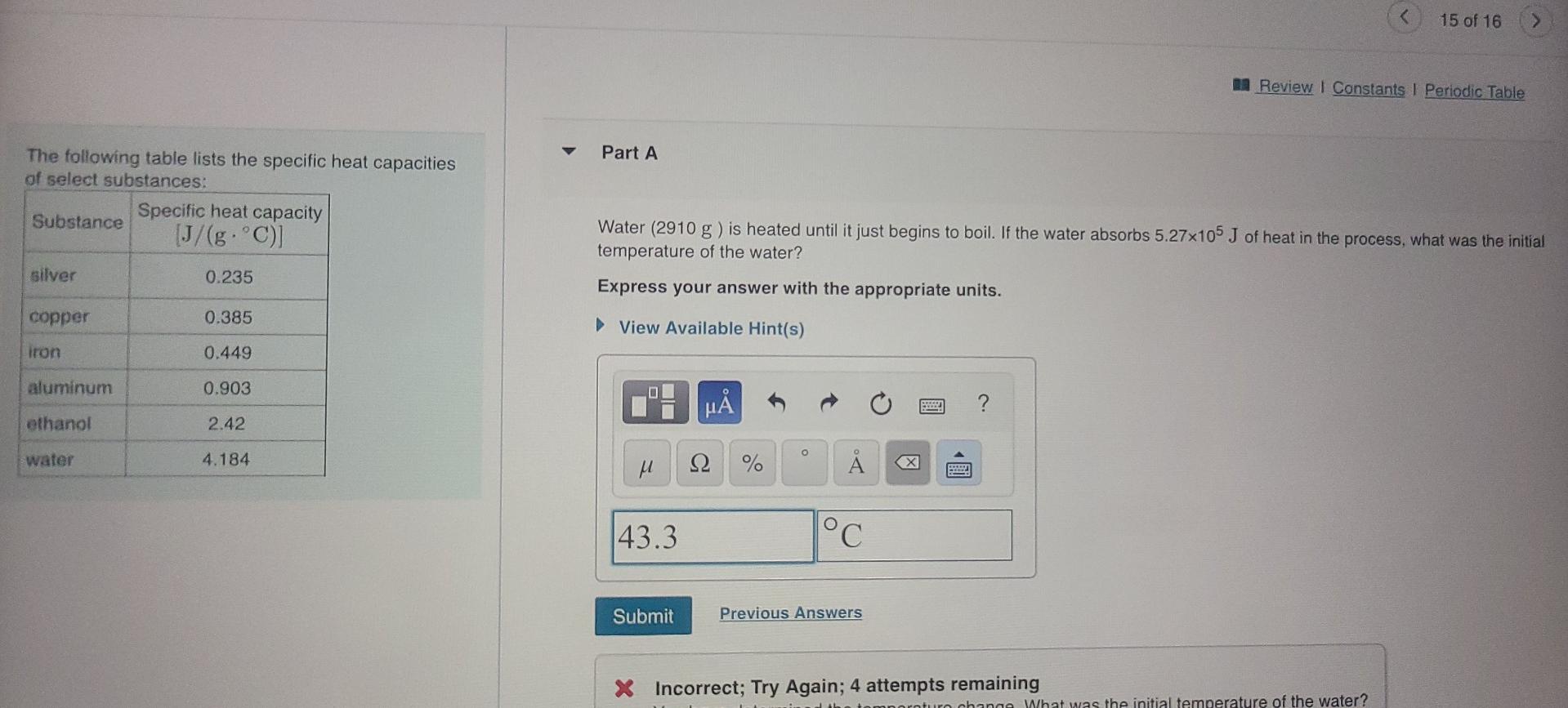 Solved The following table lists the specific heat | Chegg.com