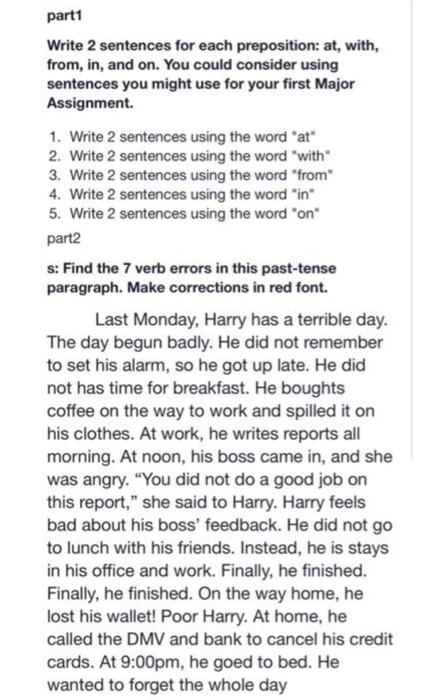 Solved part1 Write 2 sentences for each preposition: at, | Chegg.com