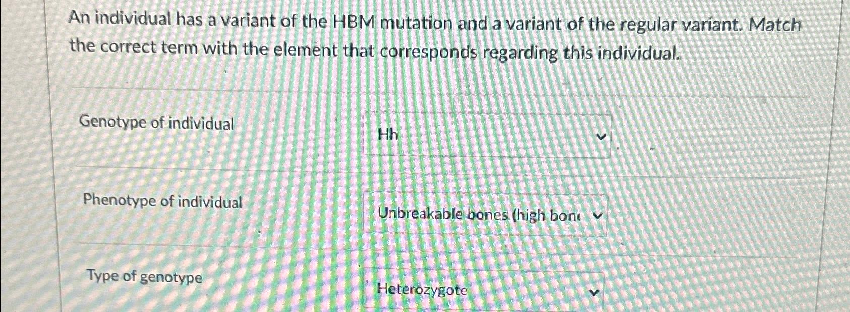 Solved An individual has a variant of the HBM ﻿mutation and | Chegg.com