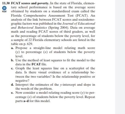 Solved 30 FCAT scores and poverty. In the state of Florida, | Chegg.com