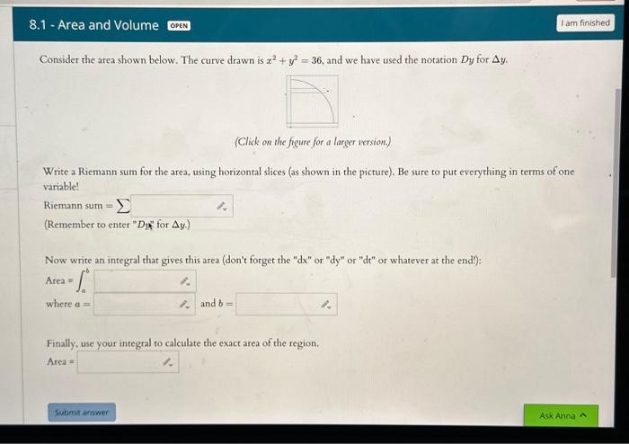 Solved Consider the area shown below. The curve drawn is | Chegg.com