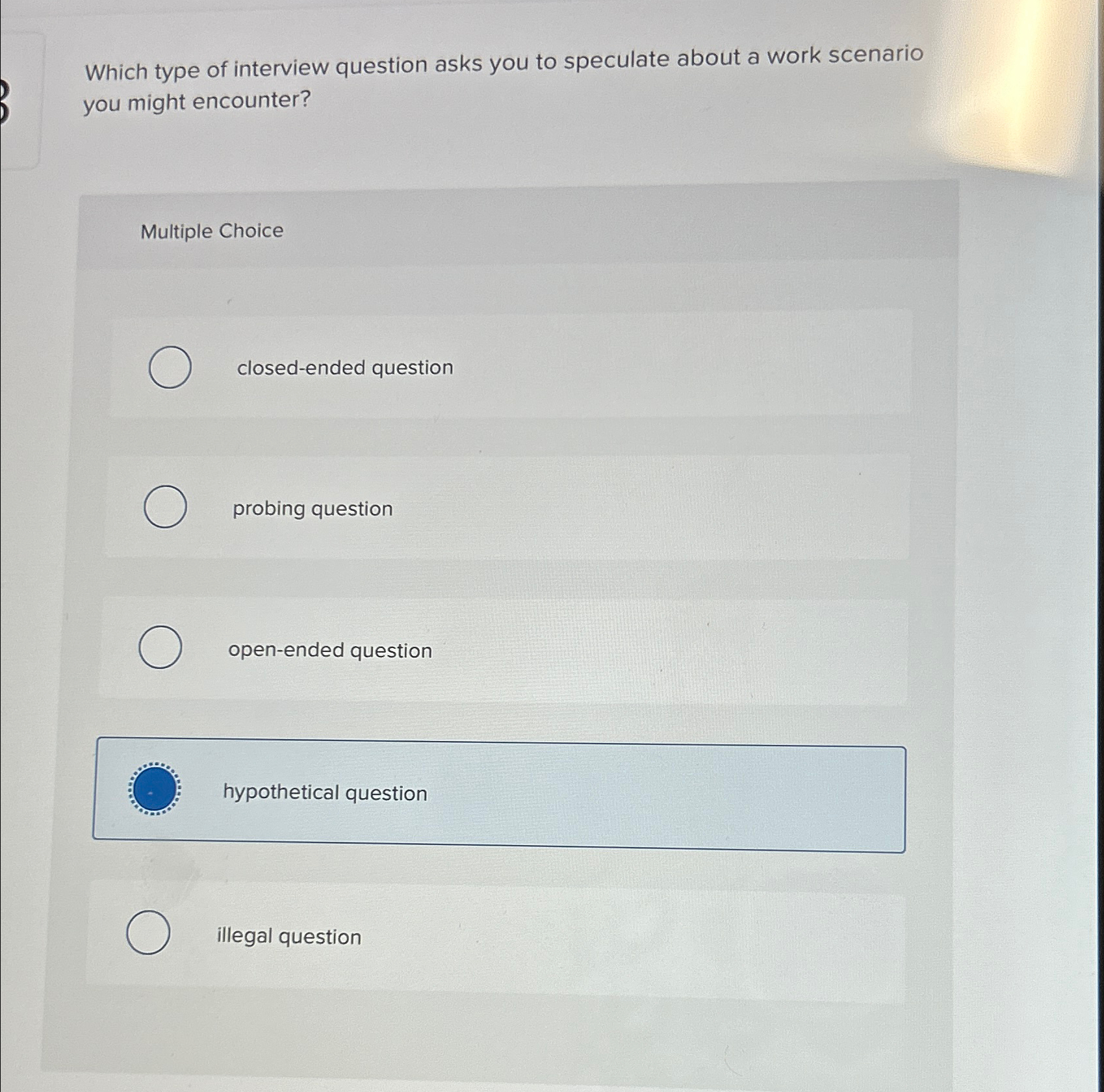 Solved Which type of interview question asks you to | Chegg.com