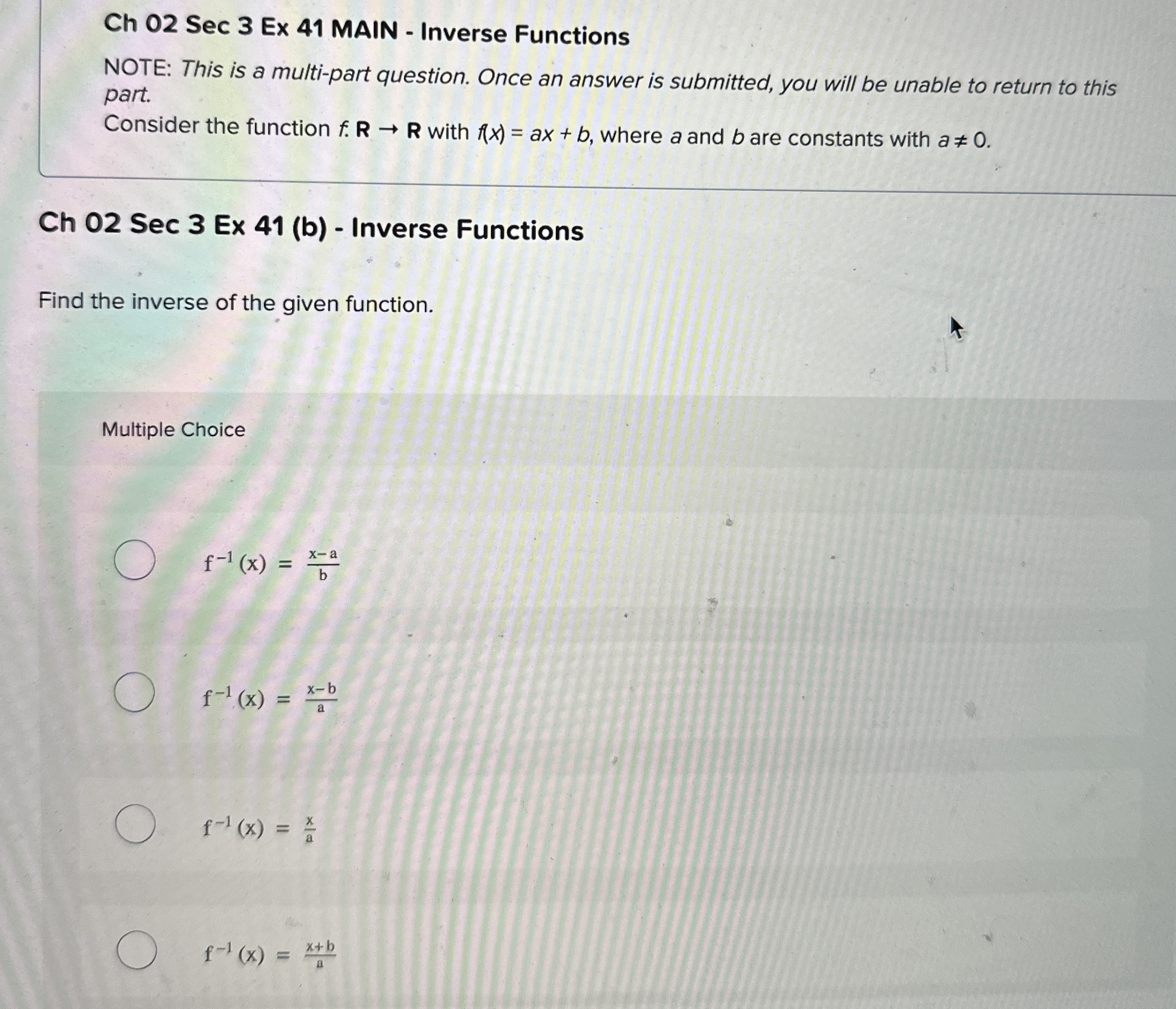 Solved Ch 02 ﻿Sec 3 ﻿Ex 41 ﻿MAIN - ﻿Inverse FunctionsNOTE: | Chegg.com