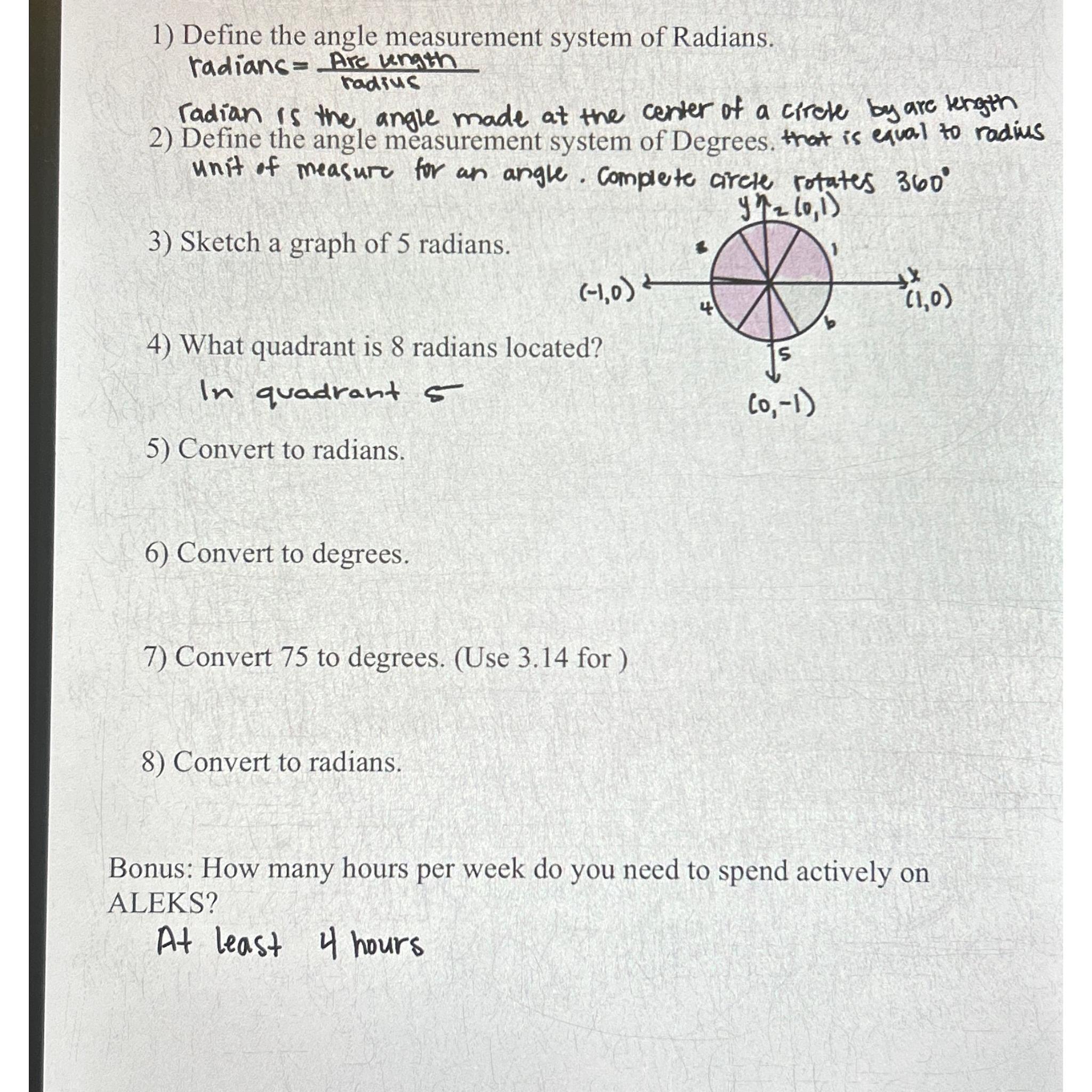 Solved Define the angle measurement system of Radians. | Chegg.com