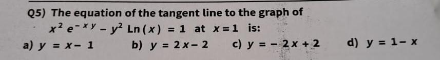 Solved Q5) ﻿The equation of the tangent line to the graph of | Chegg.com