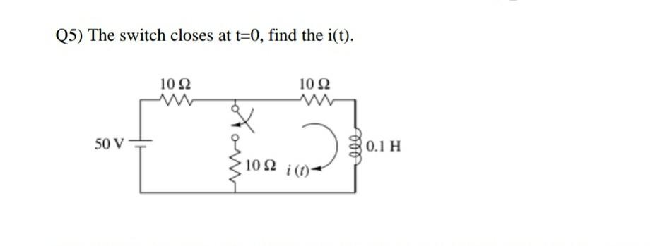Solved Q5) The switch closes at t=0, find the i(t). | Chegg.com