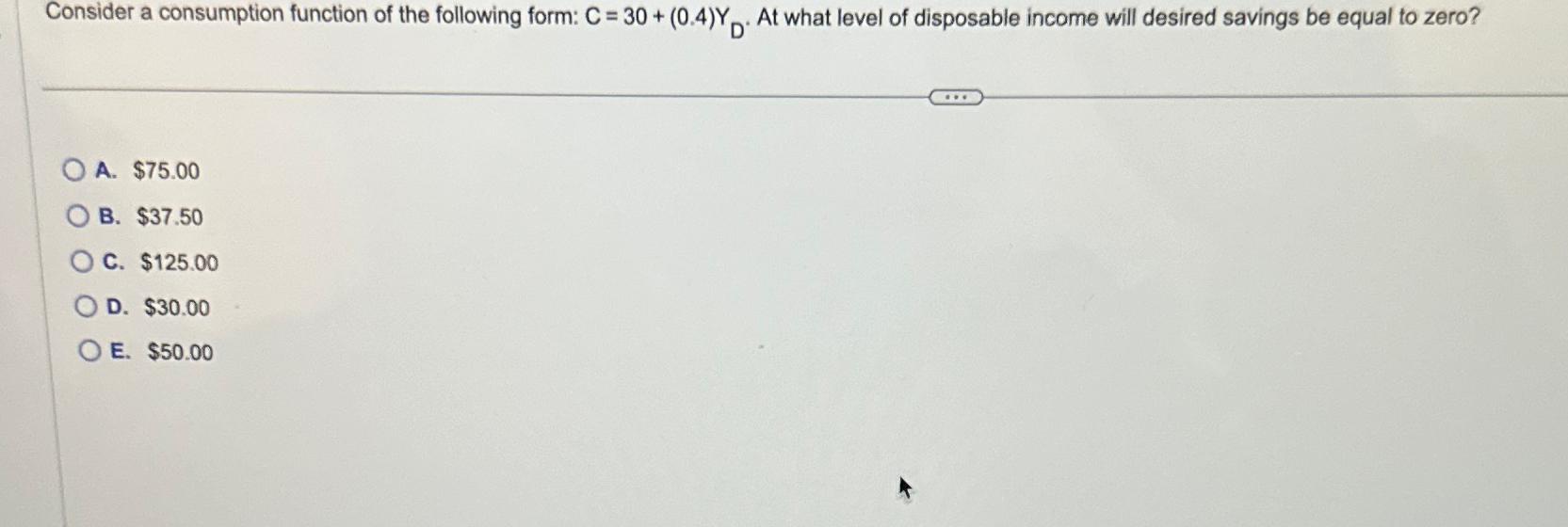 Solved Consider a consumption function of the following | Chegg.com