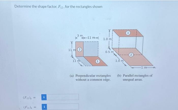 Solved Determine the shape factor, F12, for the rectangles | Chegg.com