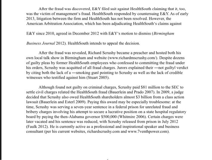 HealthSouth, Inc:: An Instructional Case Examining | Chegg.com