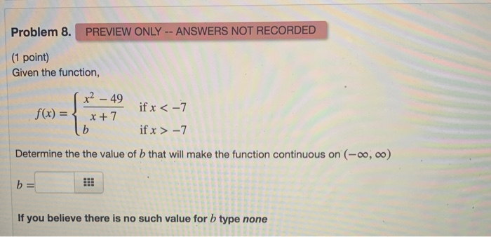 Solved Problem 8. PREVIEW ONLY -- ANSWERS NOT RECORDED (1 | Chegg.com