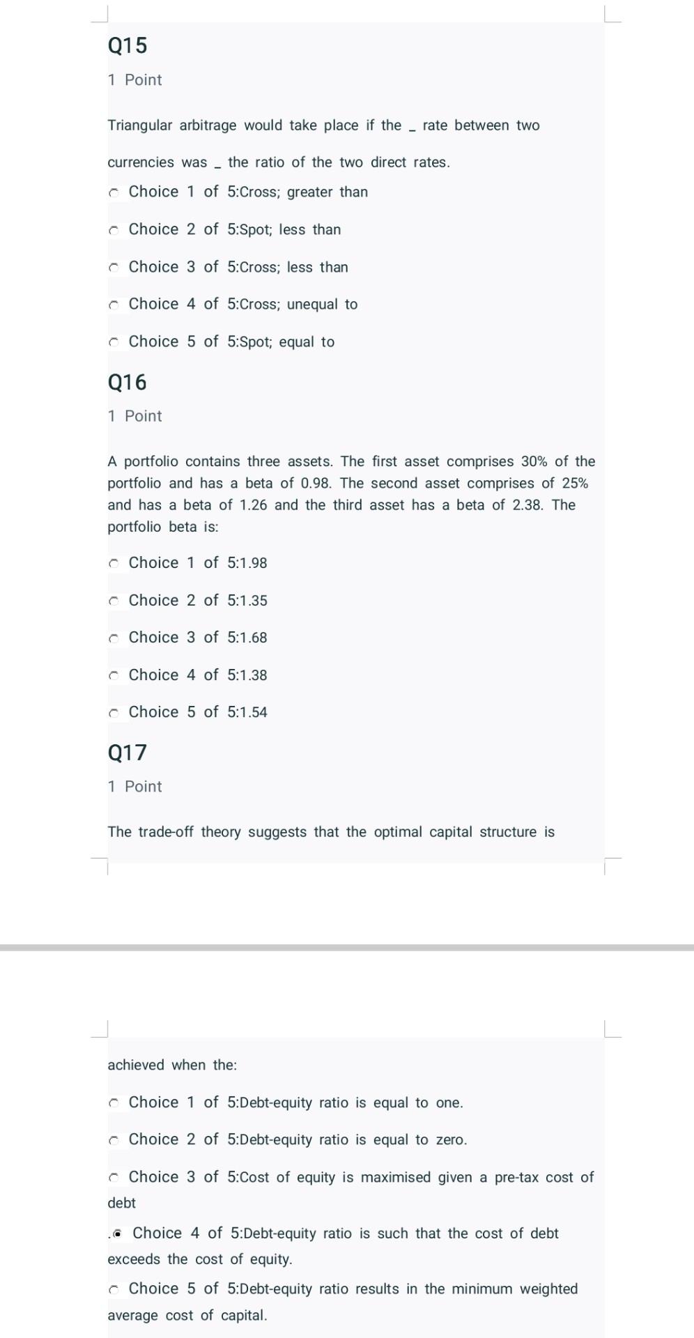 Solved Q15 1 Point Triangular arbitrage would take place if | Chegg.com