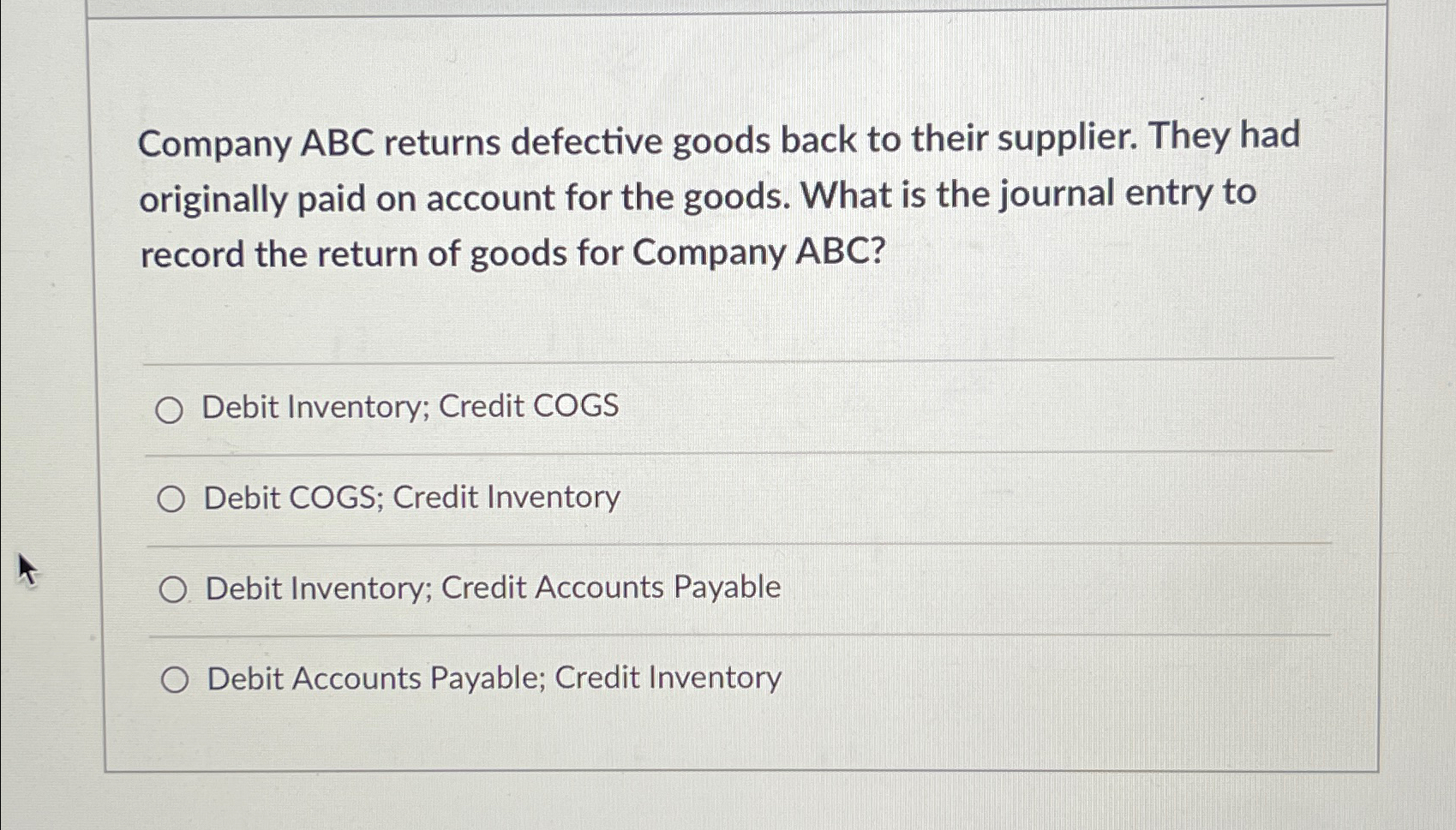 Solved Company ABC returns defective goods back to their | Chegg.com