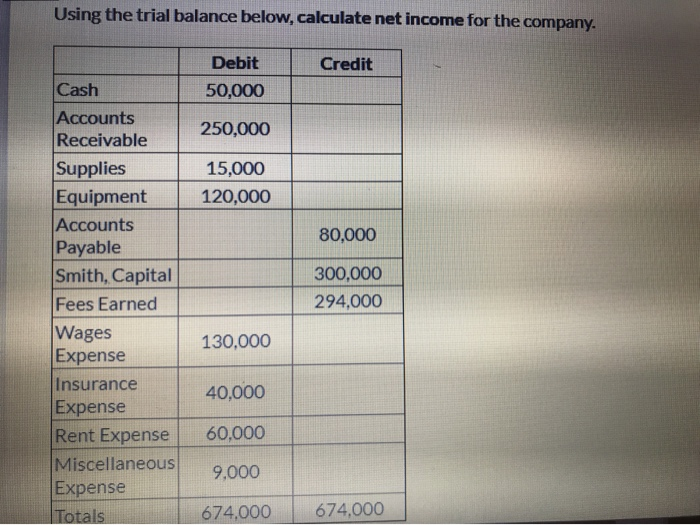 Solved Using The Trial Balance Below Calculate Net Income Chegg