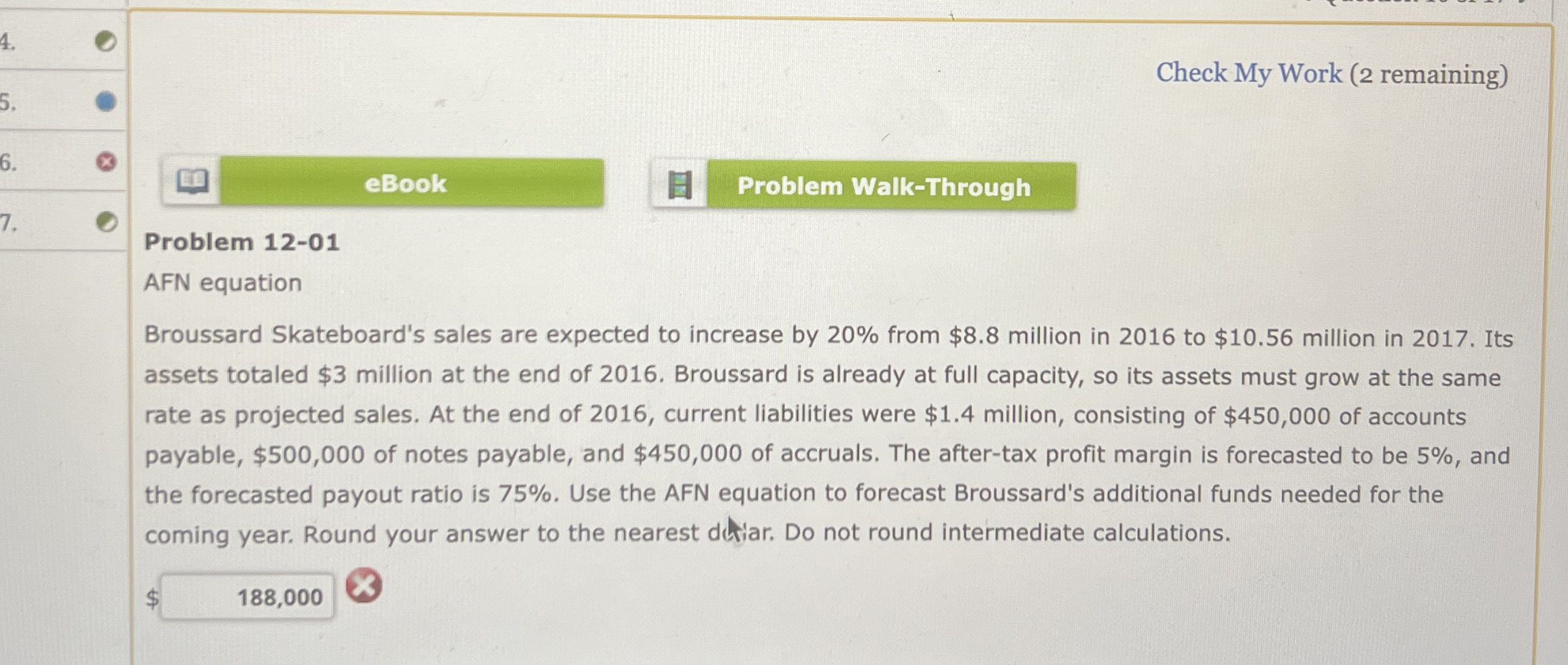 Solved Check My Work (2 ﻿remaining)eBookProblem 12-01AFN | Chegg.com