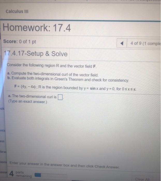 Solved Calculus III Homework: 17.4 Score: 0 of 1 pt | Chegg.com