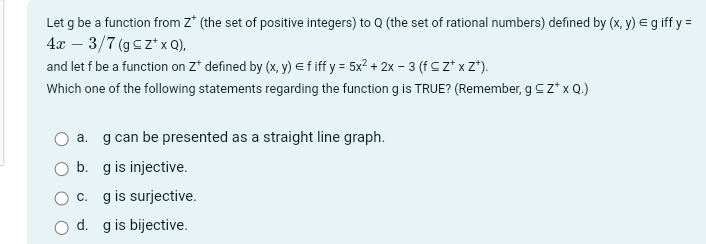 Solved Let g ﻿be a function from Z+(the set of positive | Chegg.com