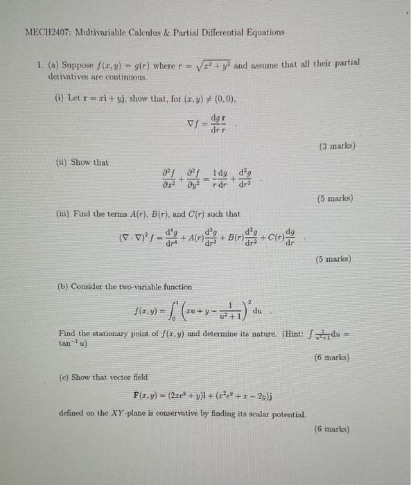 Solved MECH2407: Multivariable Calculus \& Partial | Chegg.com