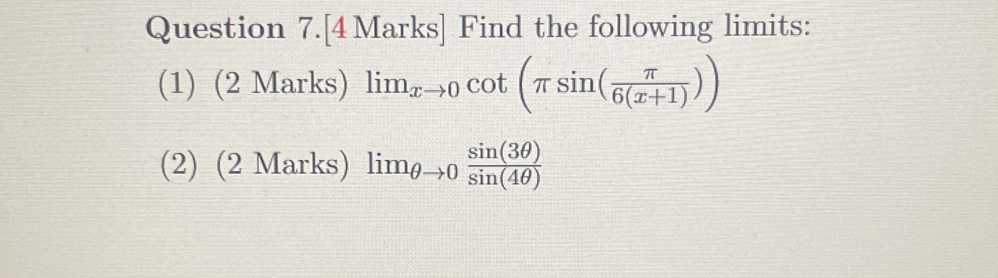Solved Question 7.[4 ﻿Marks] ﻿Find the following | Chegg.com
