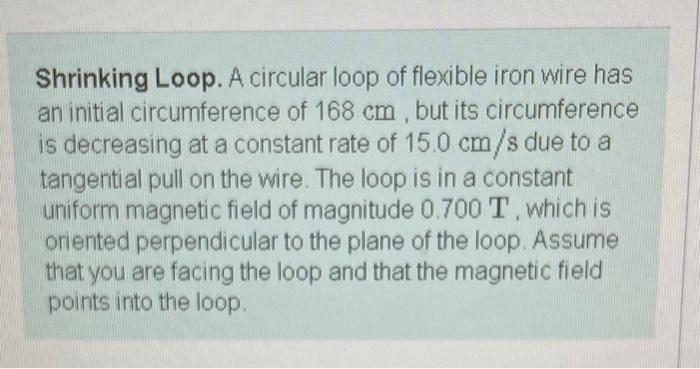 Solved Shrinking Loop A Circular Loop Of Flexible Iron Wire