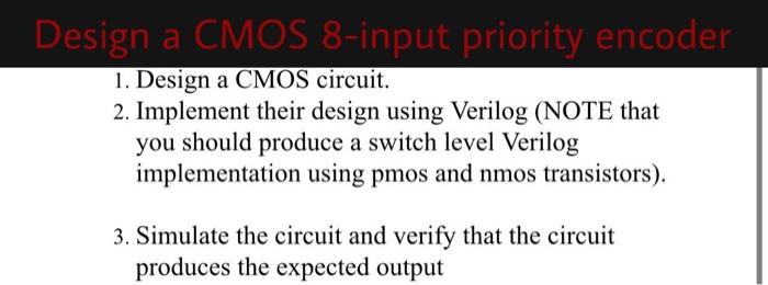 Solved the tobic is :Design a CMOS 8-input priority encoderi | Chegg.com