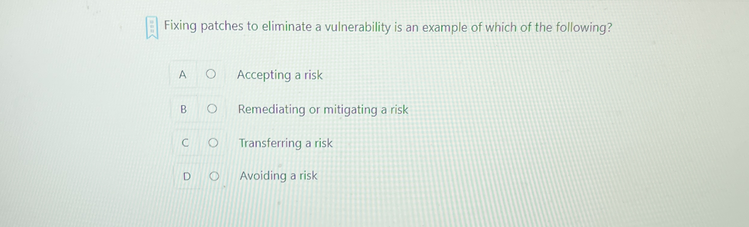 Solved Fixing patches to eliminate a vulnerability is an | Chegg.com
