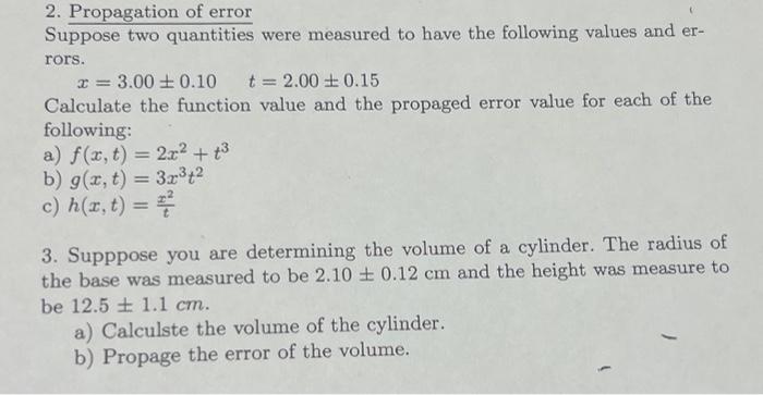 2. Propagation of error Suppose two quantities were | Chegg.com