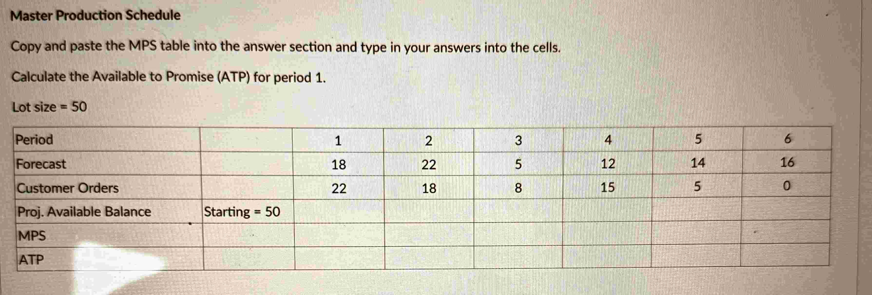 Solved Master Production ScheduleCopy and paste the MPS | Chegg.com
