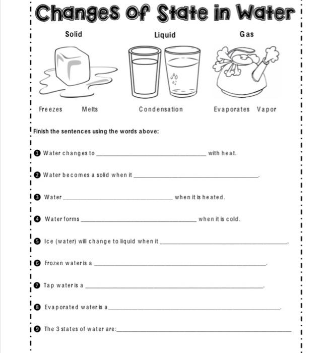 Solved Changes of State in Water Solid Liquid Gas Freezes | Chegg.com