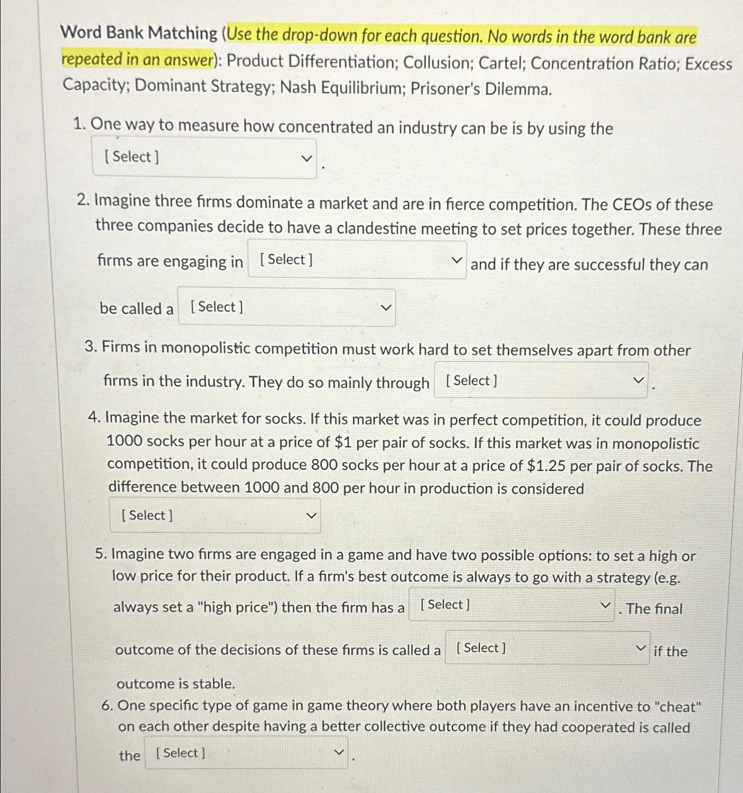 Solved Word Bank Matching (Use the drop-down for each | Chegg.com