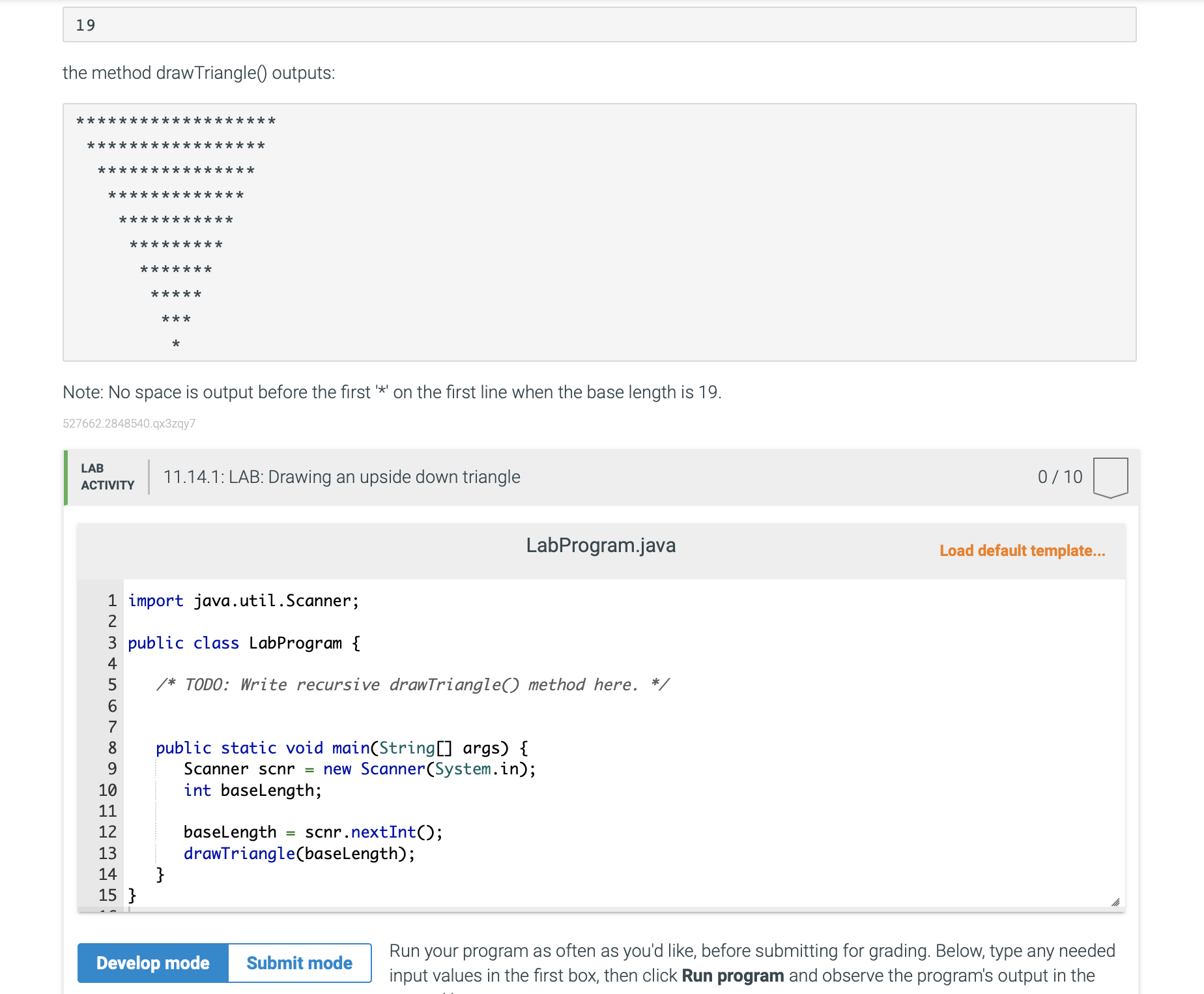 Solved 11.14 ﻿LAB: Drawing an upside down triangleWrite a | Chegg.com